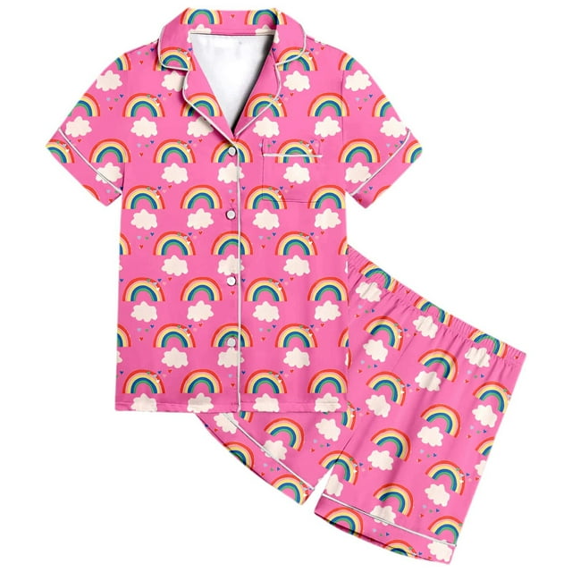Girls Silk Pajamas Set Little Girl Print Short Set Girls Button Down ...
