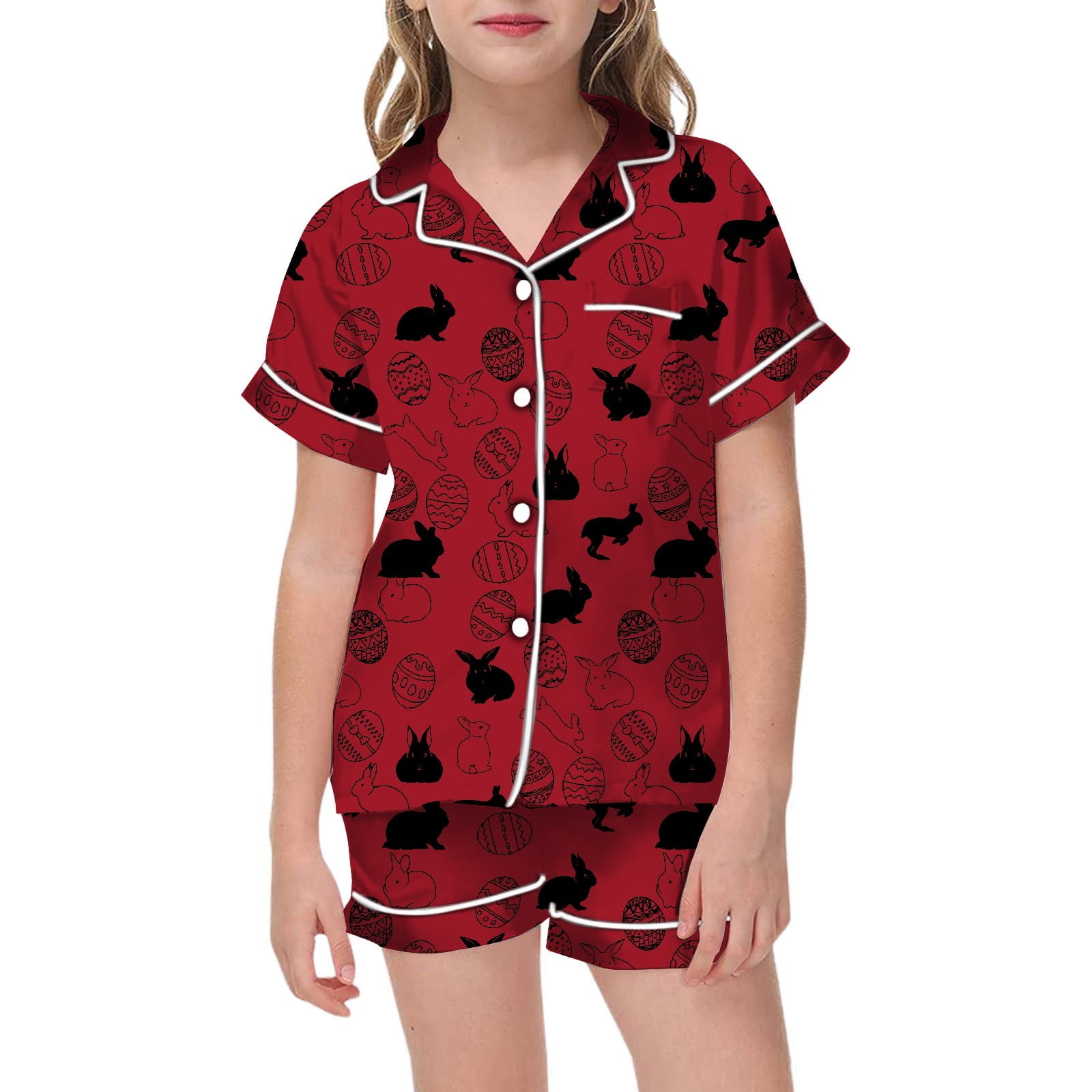 Girls Silk Pajamas Set Patterns Summer Pajamas Button Down Short Girls ...