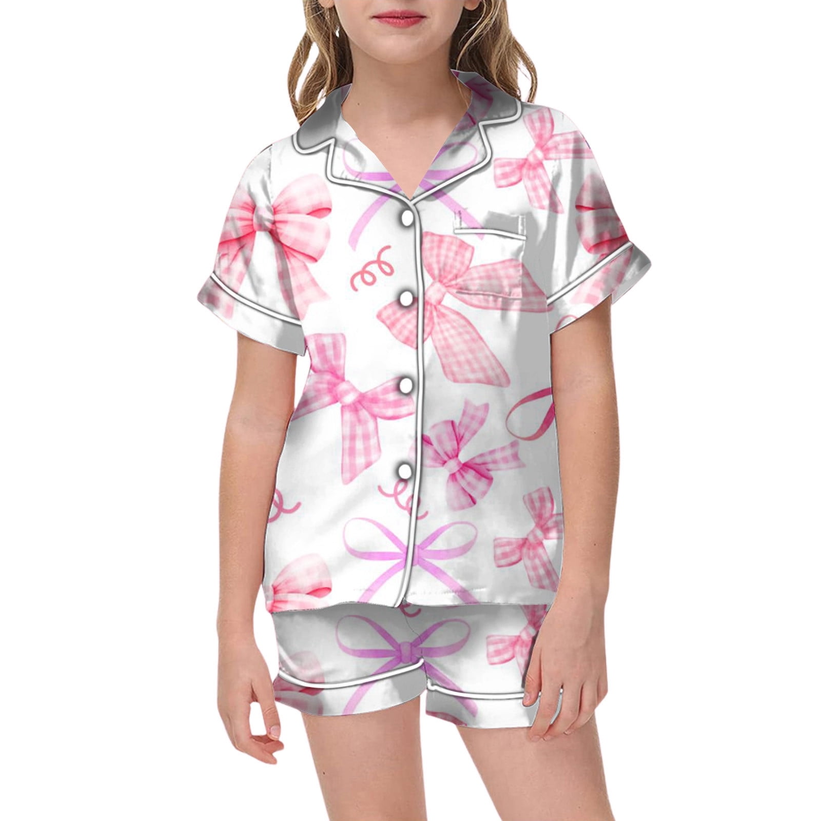 Girls Silk Pajamas Size 10-12 Valentines Day Pjs Short Set Sleepwear ...