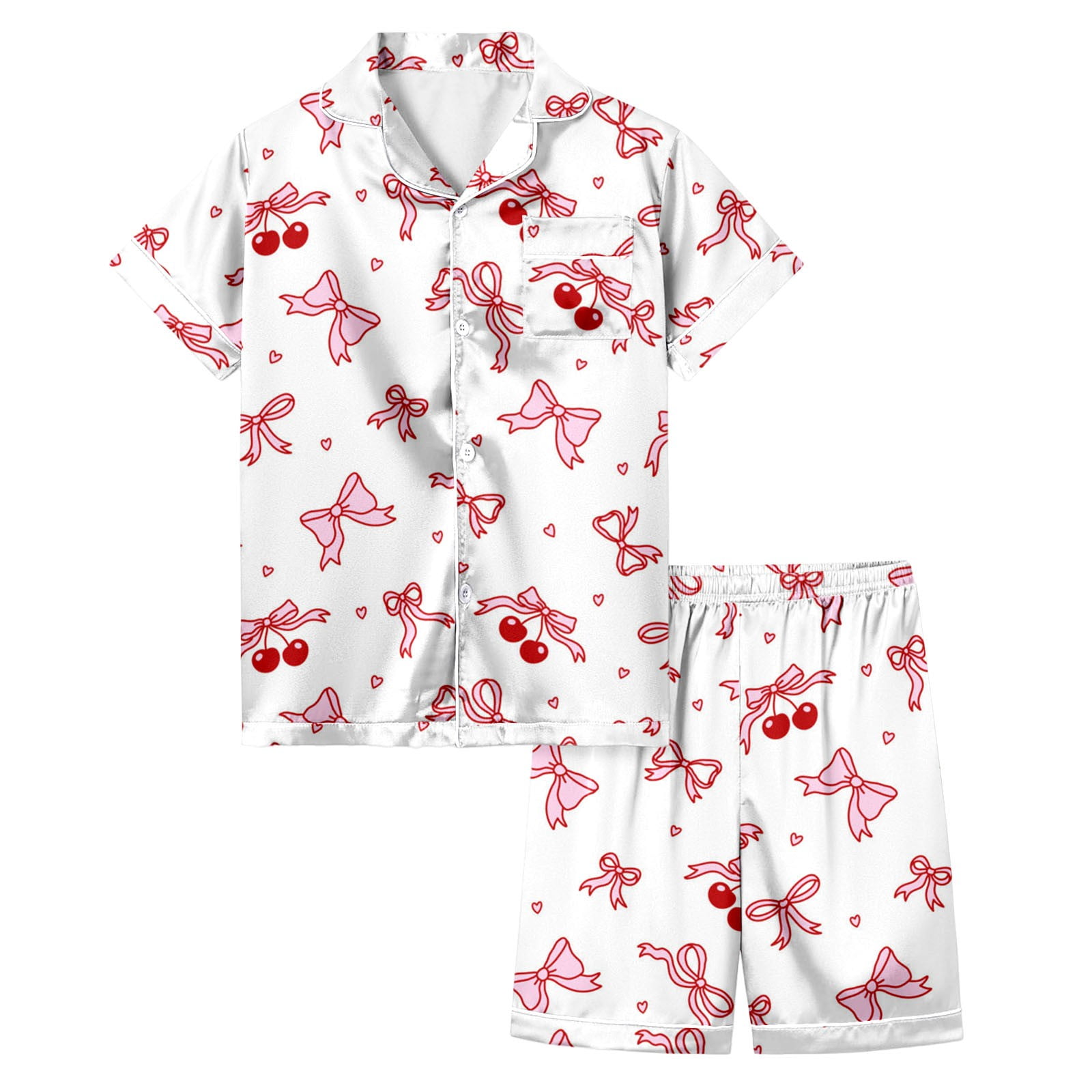 Girls Silk Pajamas Size 10 Button-Up Short Sleeve & Short Pants Outfit ...