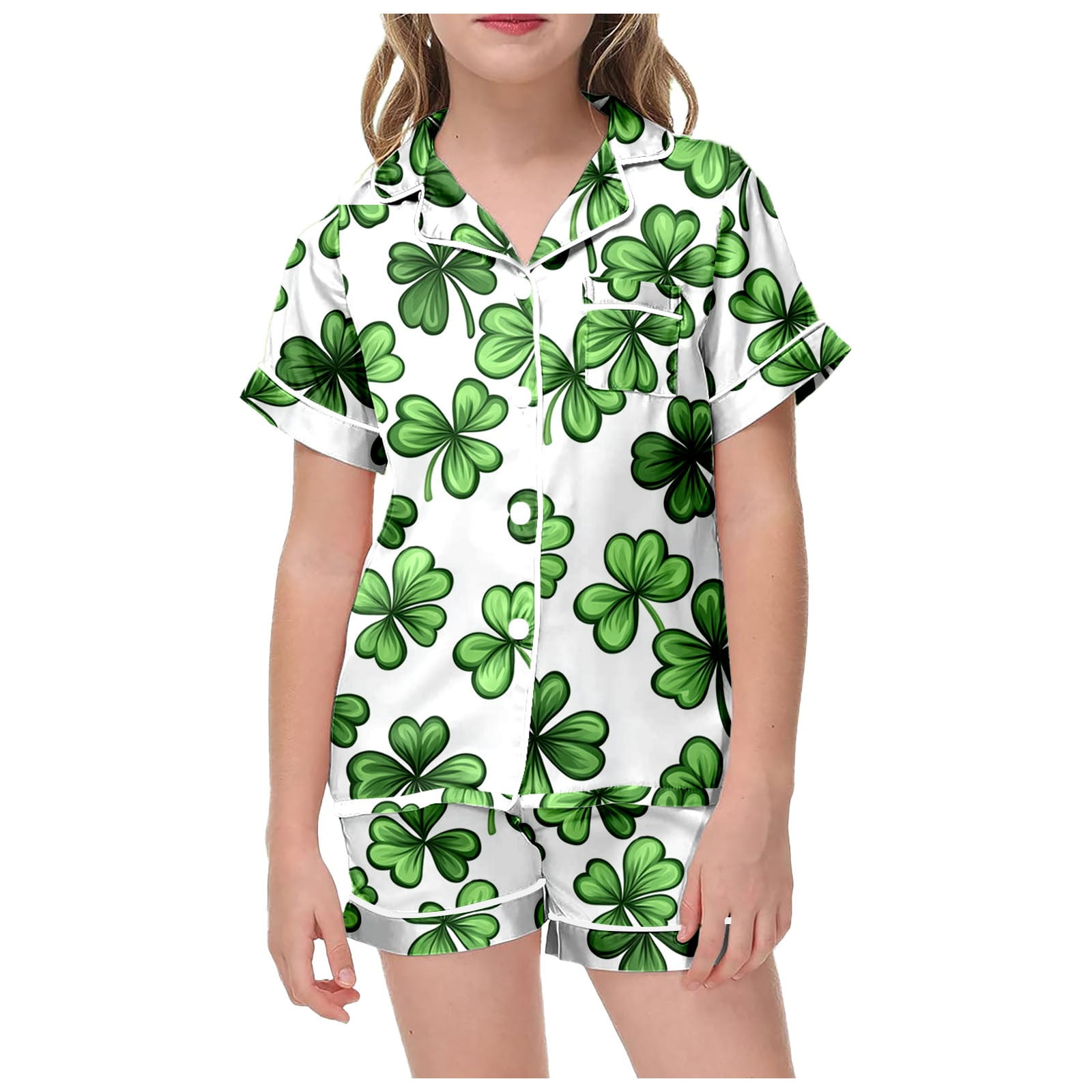 Girls Silk Pajamas Size 12-14 St. Patrick's Day Pjs Cute Printed Short ...