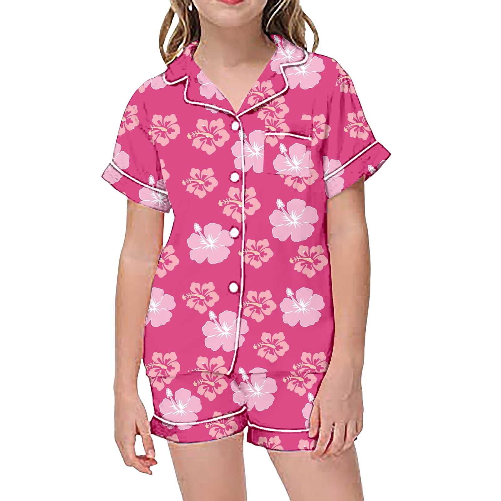 Girls Silk Satin Pajamas Size 10-12 Short Sleeve Pink Puff Cute Print ...