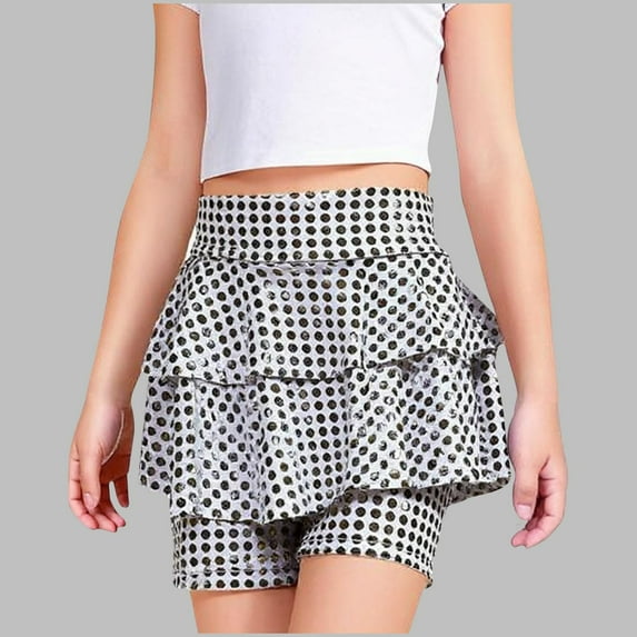 Girls Silver Sparkle Skirt, Sequin Ruffle Tutu with Built-in Shorts for ...