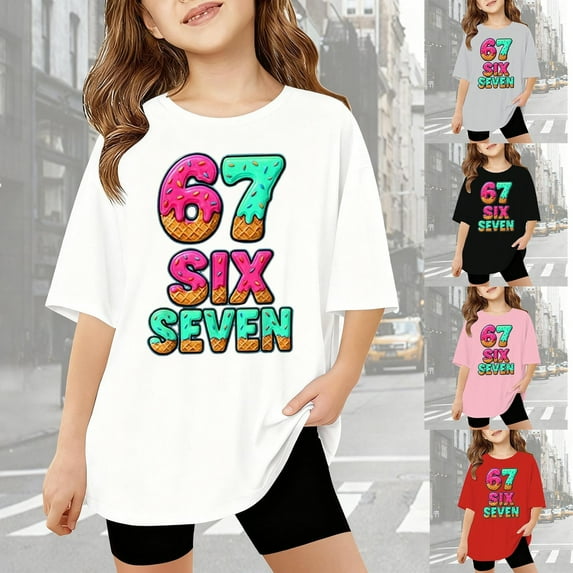 Girls Six Seven Print Short Sleeve T Shirt Casual Comfortable Blended ...