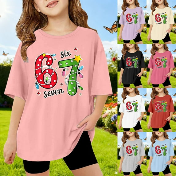 Girls Six Seven Print T Shirt Short Sleeve Crewneck Cute Tee Loose ...