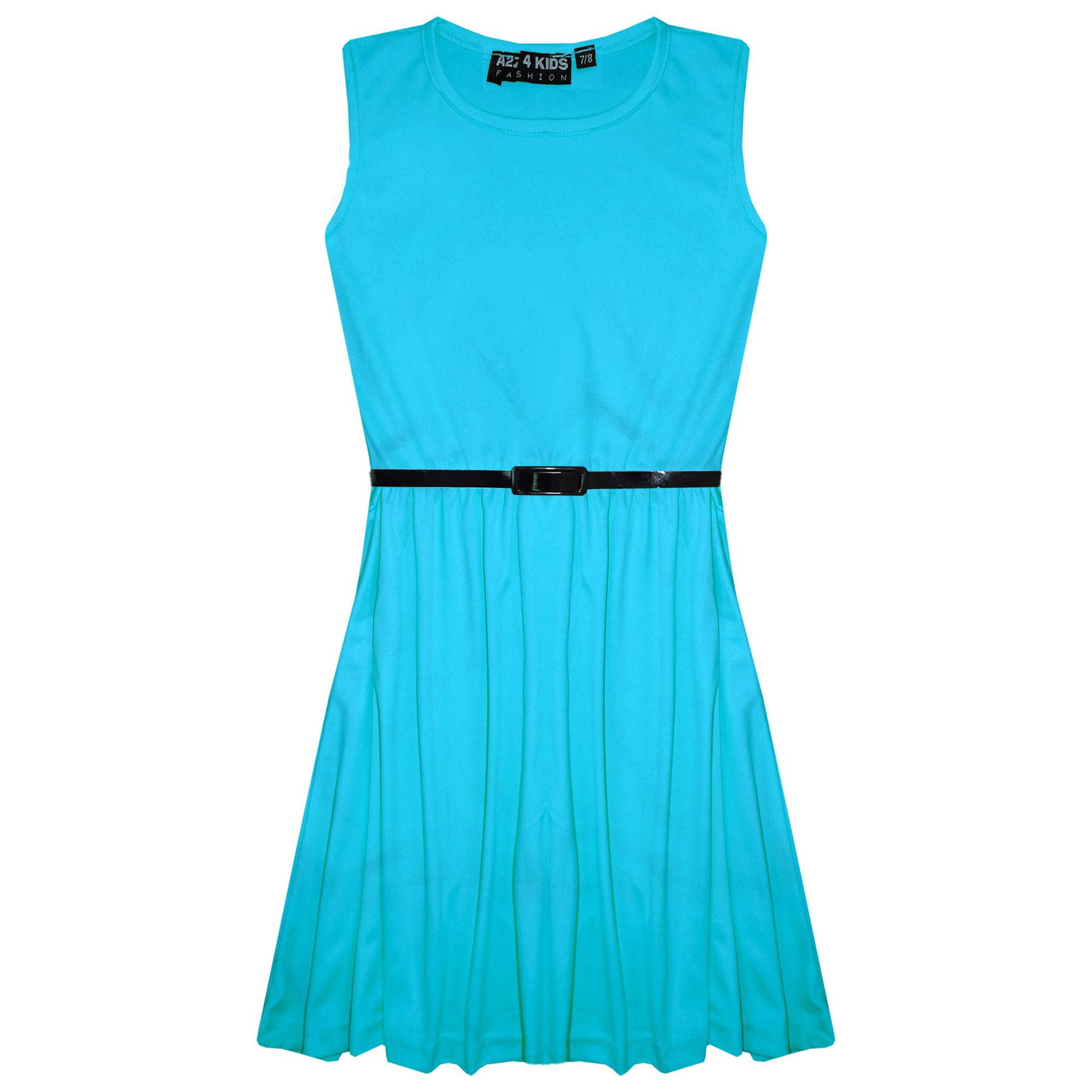 Girls Skater Dress Kids Party Dresses With Free Belt 5 6 7 8 9 10 11 12 ...