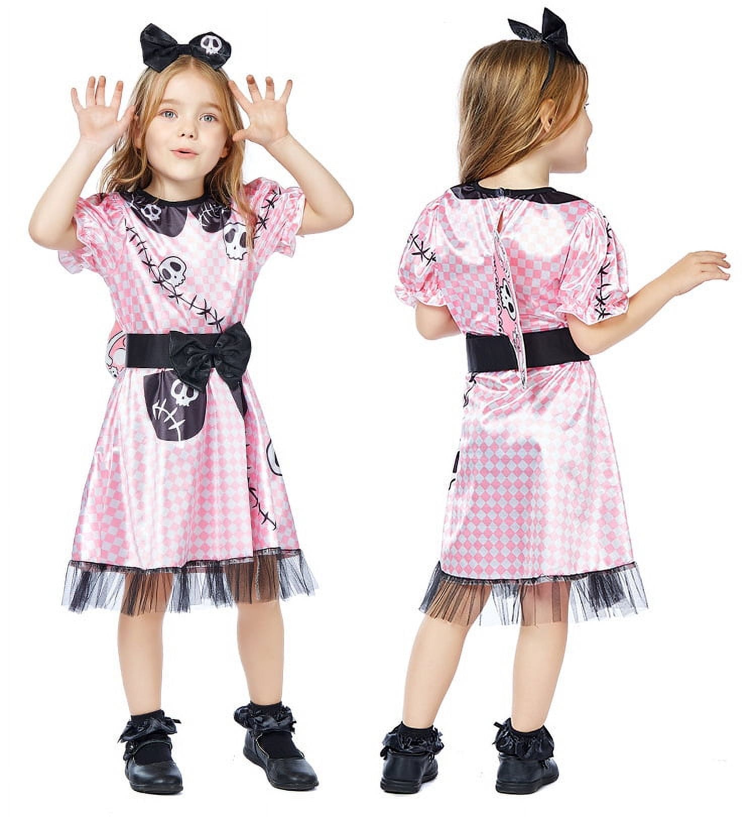 Girls Skeleton Halloween Dress Outfit Gothic Punk Bones Dress Up Set XS ...