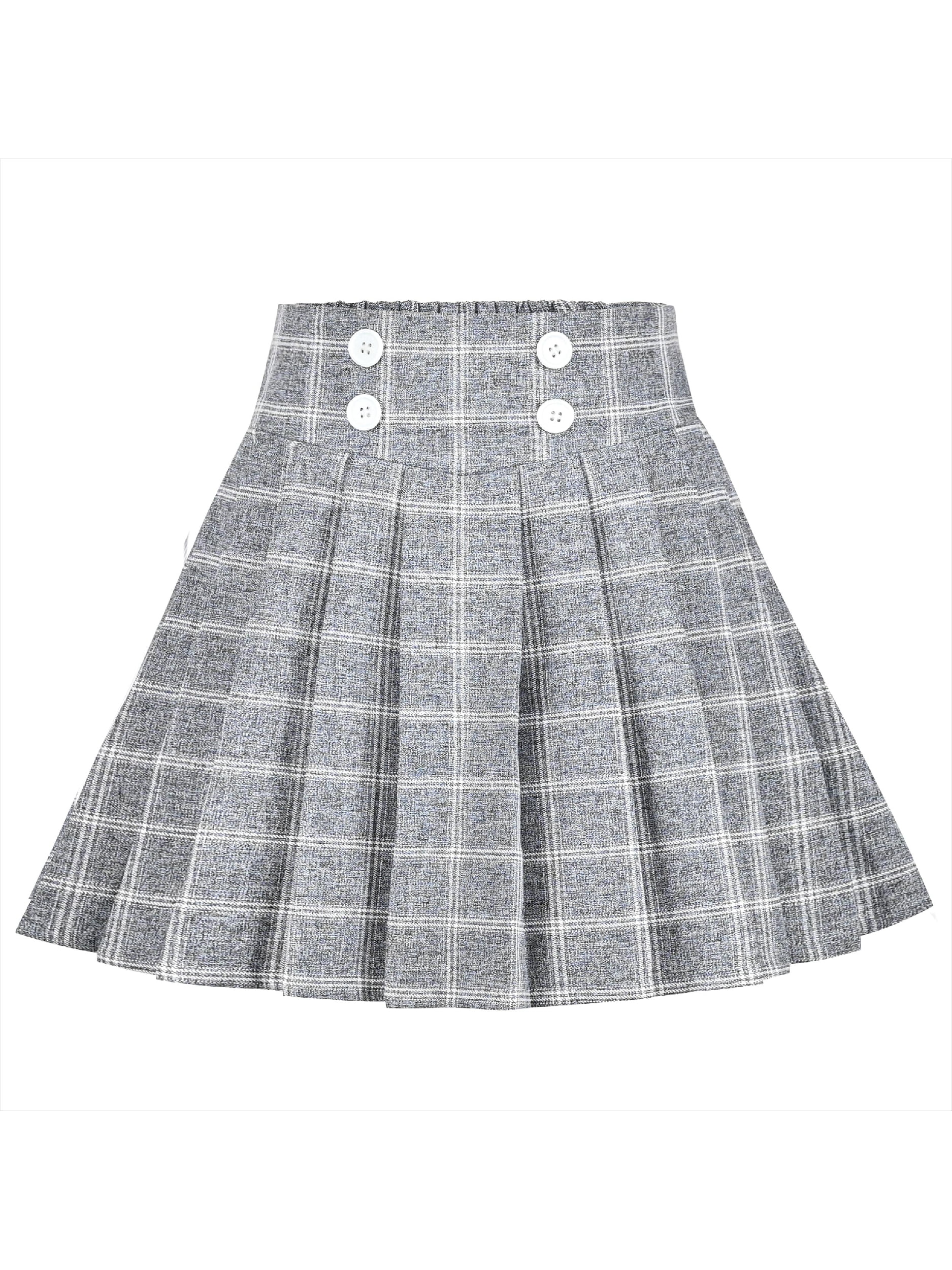 Girls Skirt Gray Grid Check Plaid Pleated School Tennis Casual 9-10 ...