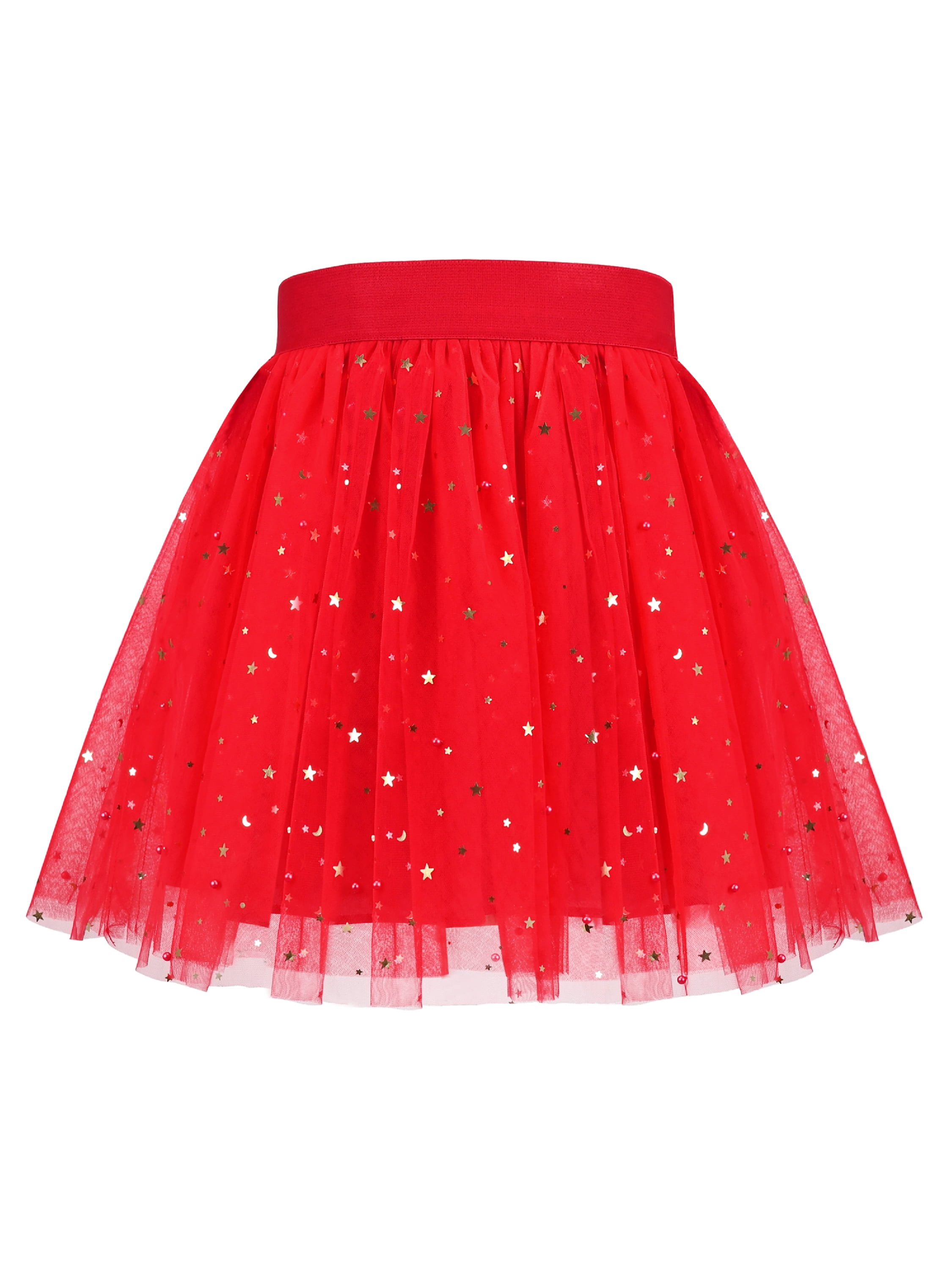 Girls Skirt Red Sparkle Glitter Star Moon Ballet Tutu Tulle Elastic ...