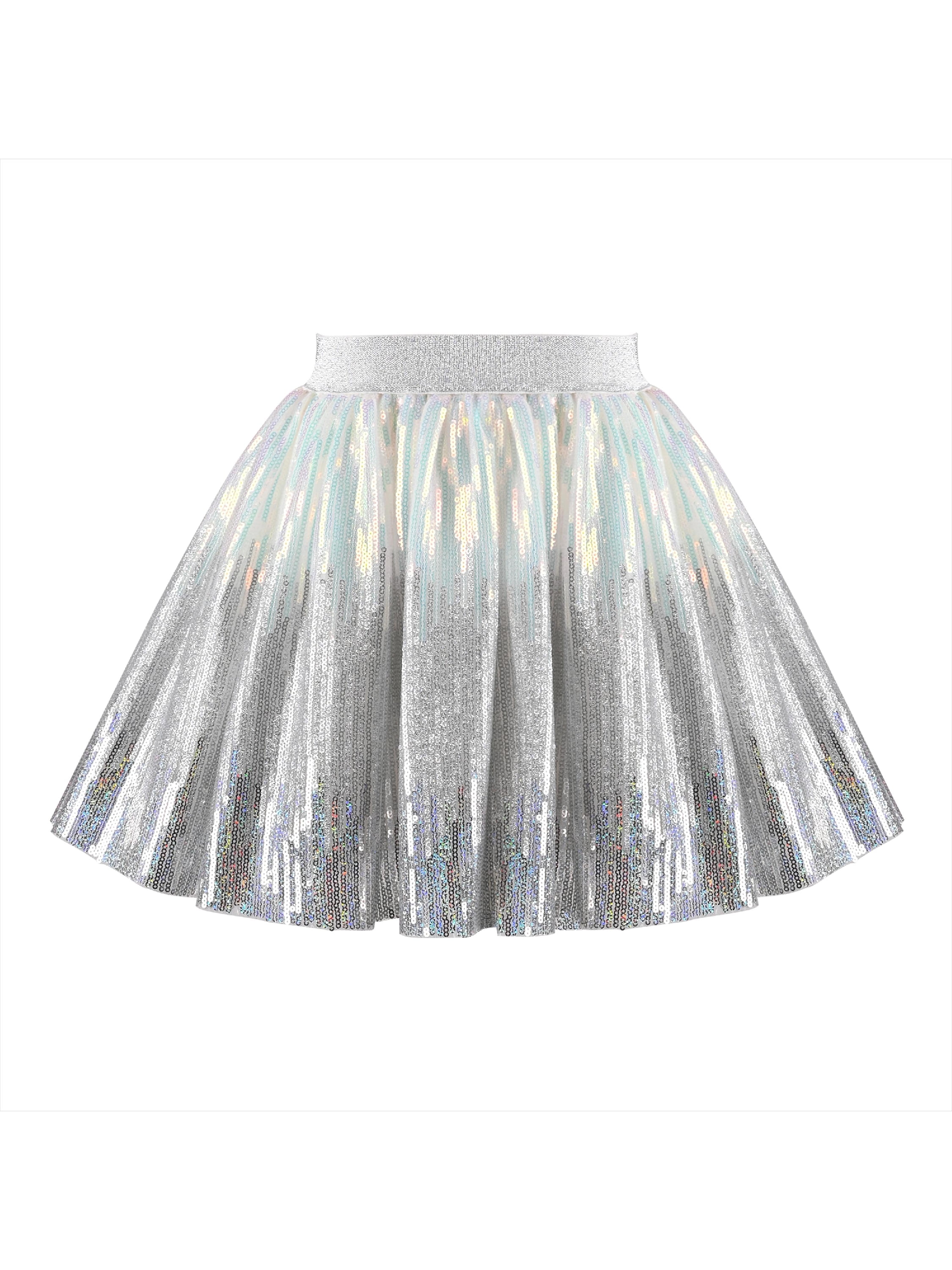 Girls Skirt Silver Gradient Metallic Elastic Sequin Tutu Ballet 7-8 ...