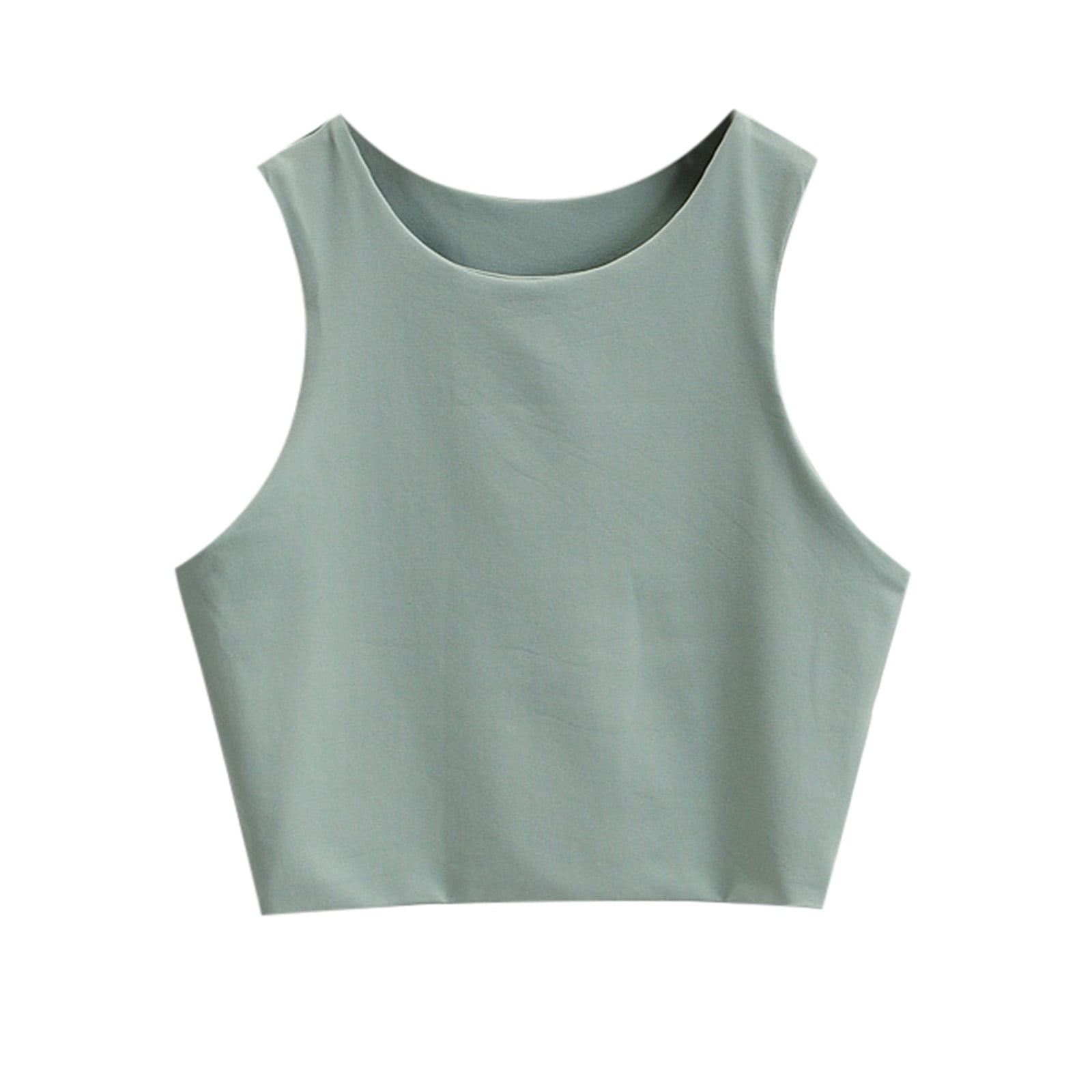 Girls Sleeveless Crop Tops Double Layer Scoop Neck Cropped Tank Top ...