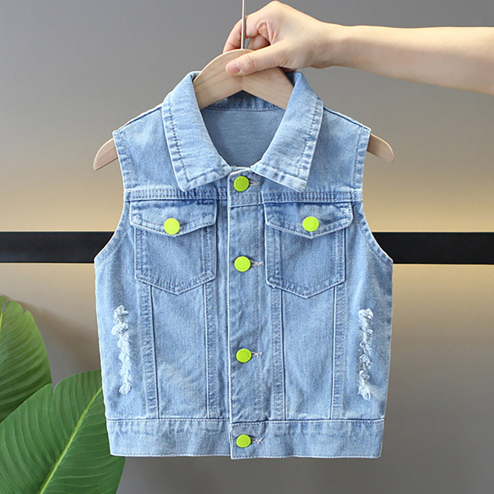 Girls Sleeveless Denim Jacket Girls Jean Vest Kids Waistcoat Outerwear ...
