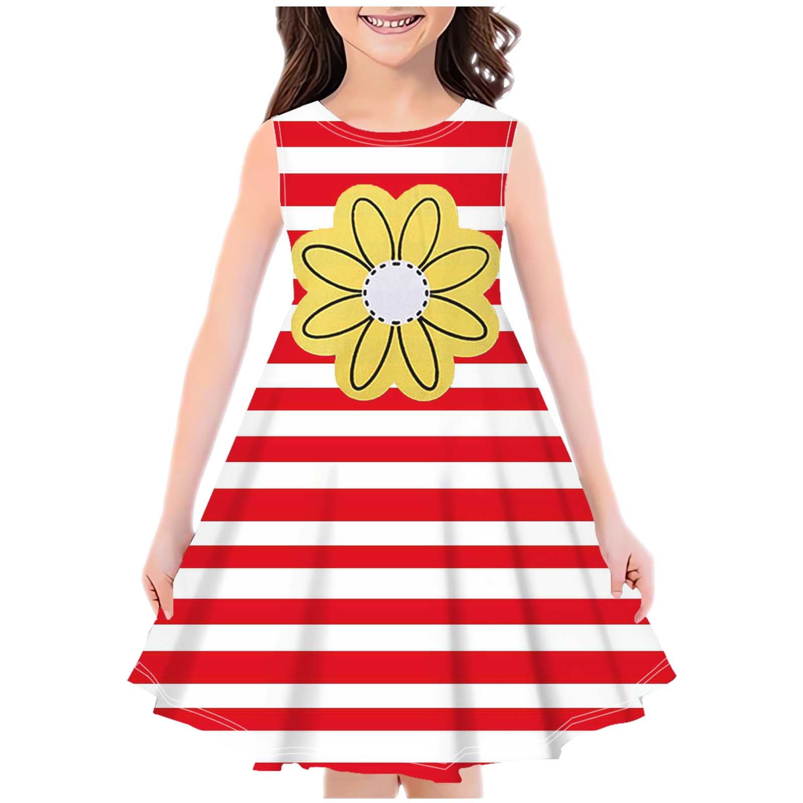 Girls Sleeveless Dress Cute Striped Printed Party Dresses 2026 Summer ...