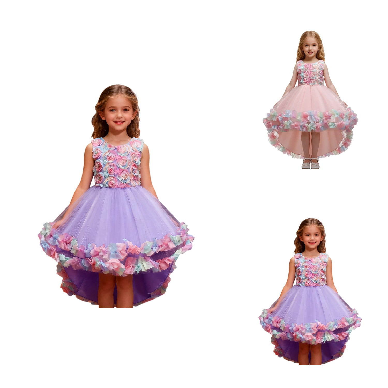 Girls Sleeveless Floral Dress with Layered Tutu Skirt for Weddings ...