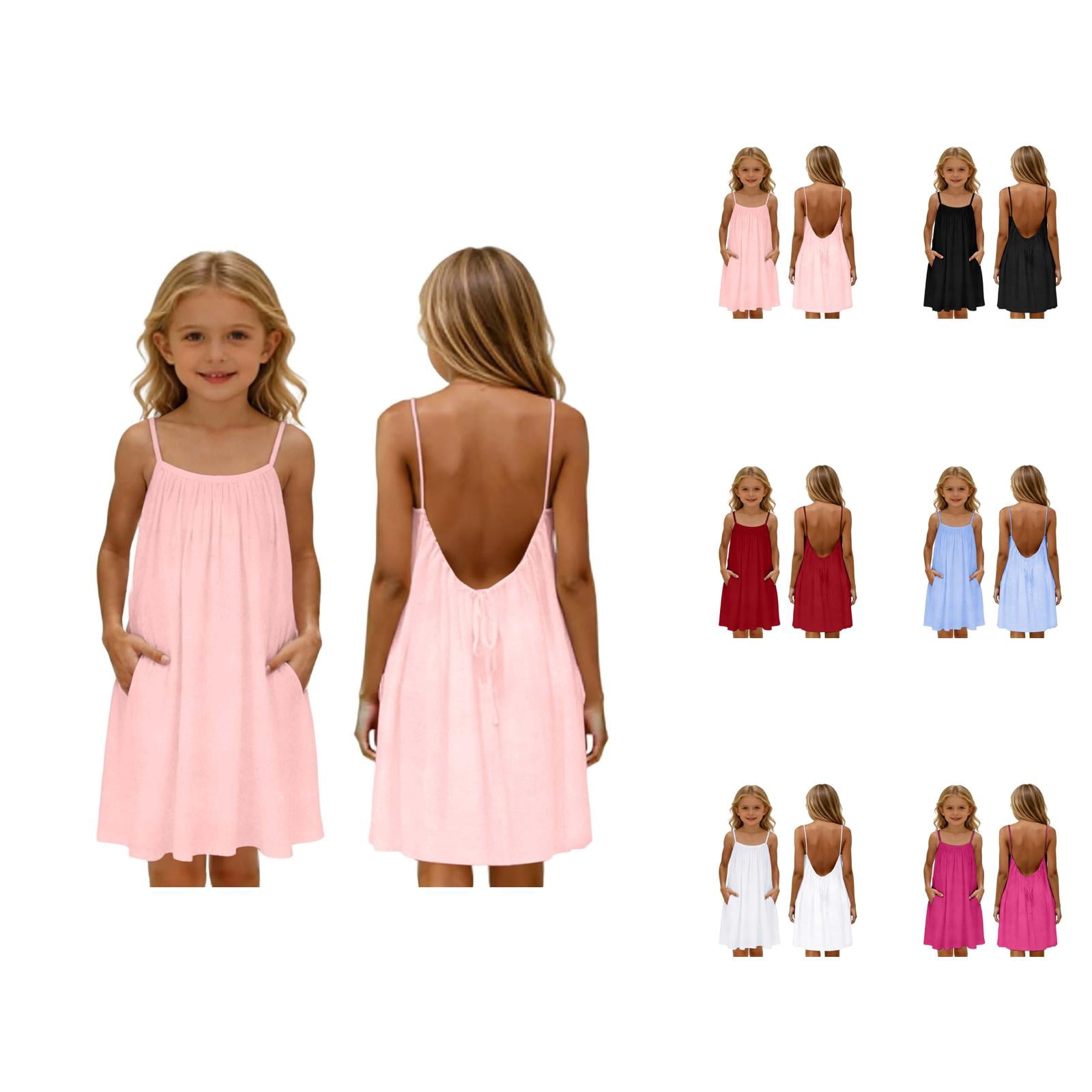 Girls Sleeveless Pockets Dress with Round Neckline, Lightweight Summer ...