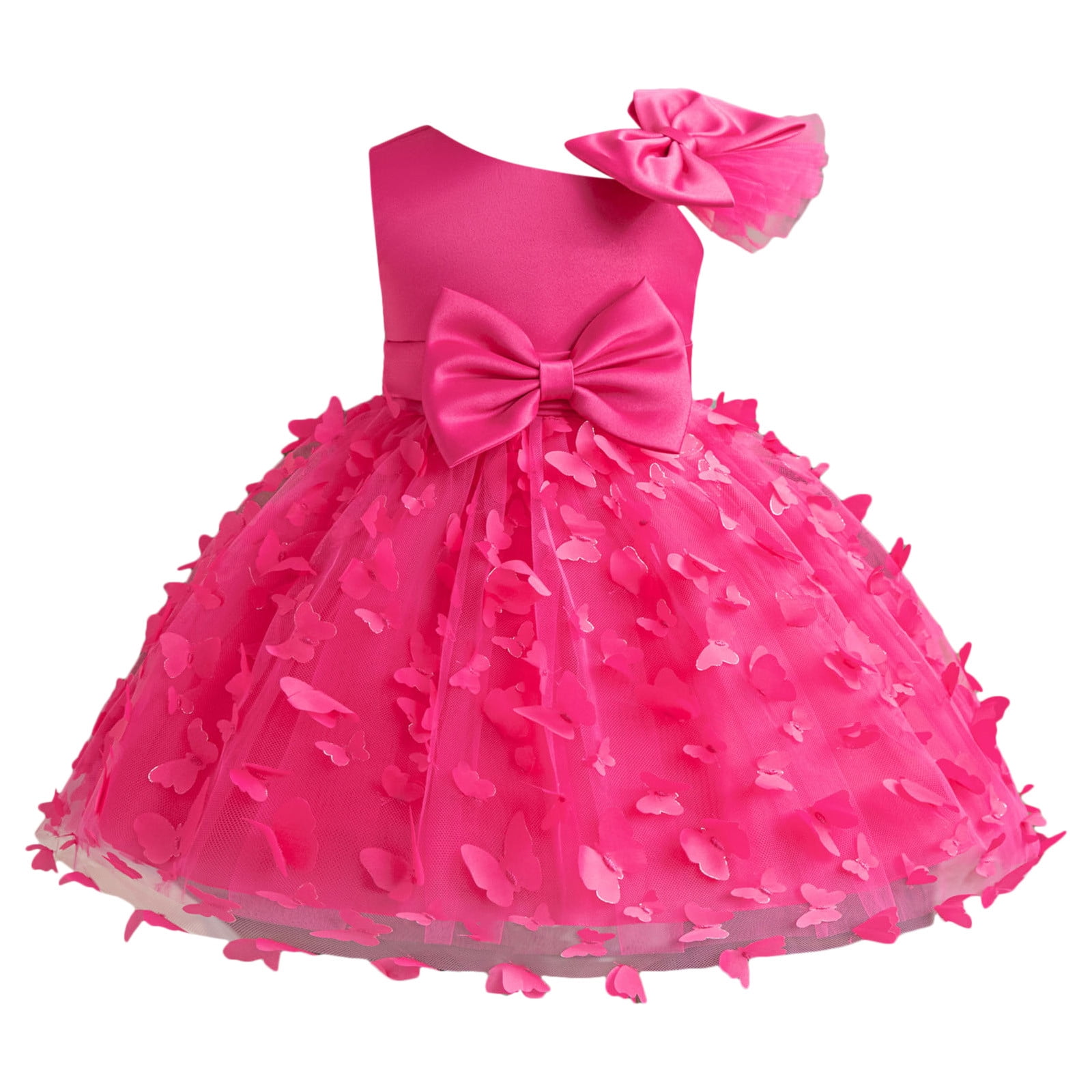 Girls Sleeveless Solid Color Tulle Pageant Dress - Bowknot Decor for ...