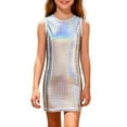 Girls Sleeveless Square Grid Sequin Print Tank Dress – Round Neck ...