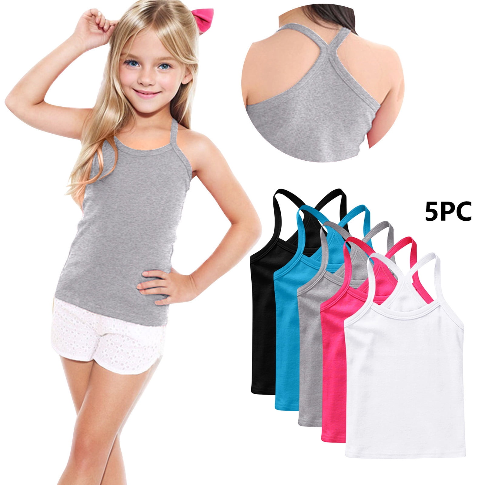 Girls' Sleeveless Tank Tops 5-Pack Y-Strap Athletic Summer Camisoles ...