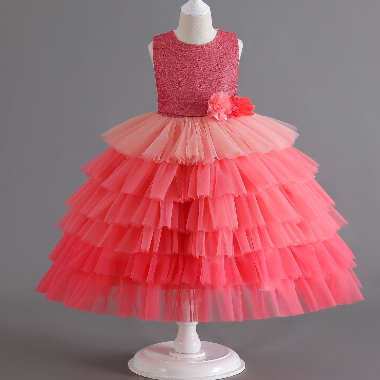 Girls Sleeveless Wedding Tulle Princess Dress Pageant Birthday Party ...