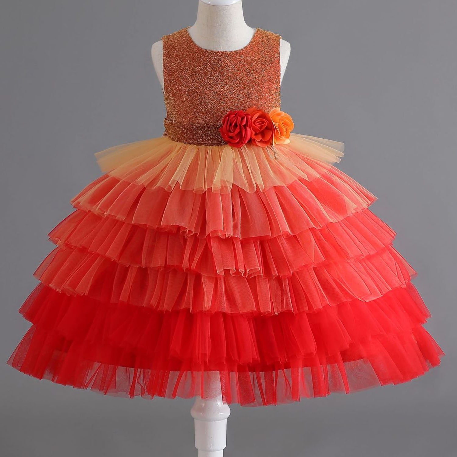 Girls Sleeveless Wedding Tulle Princess Dress Pageant Birthday Party ...
