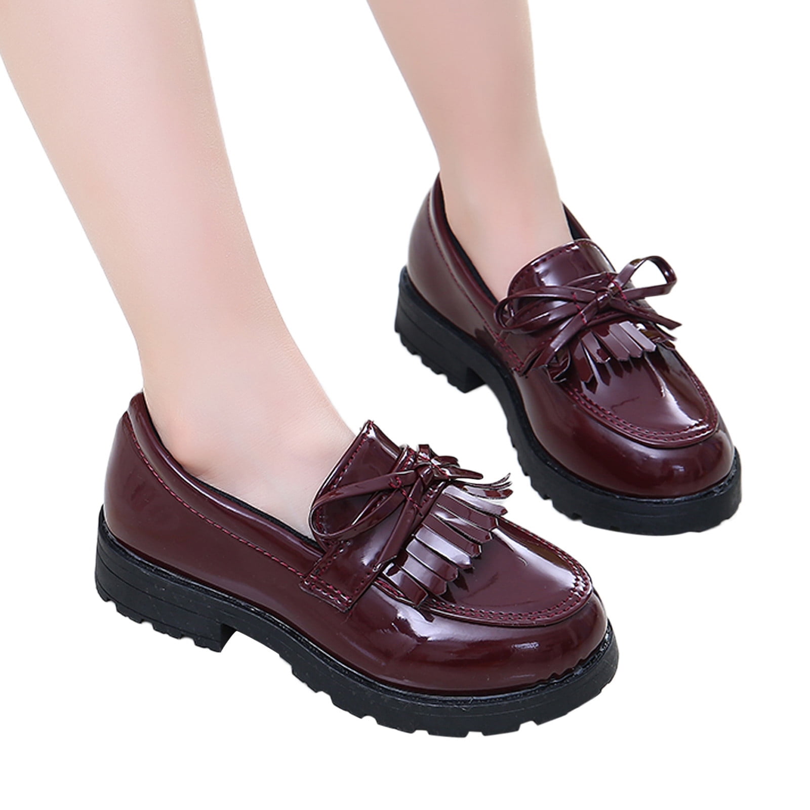 Girls Slip on Penny Loafers Leather Oxfords Flats School Uniform Dress ...