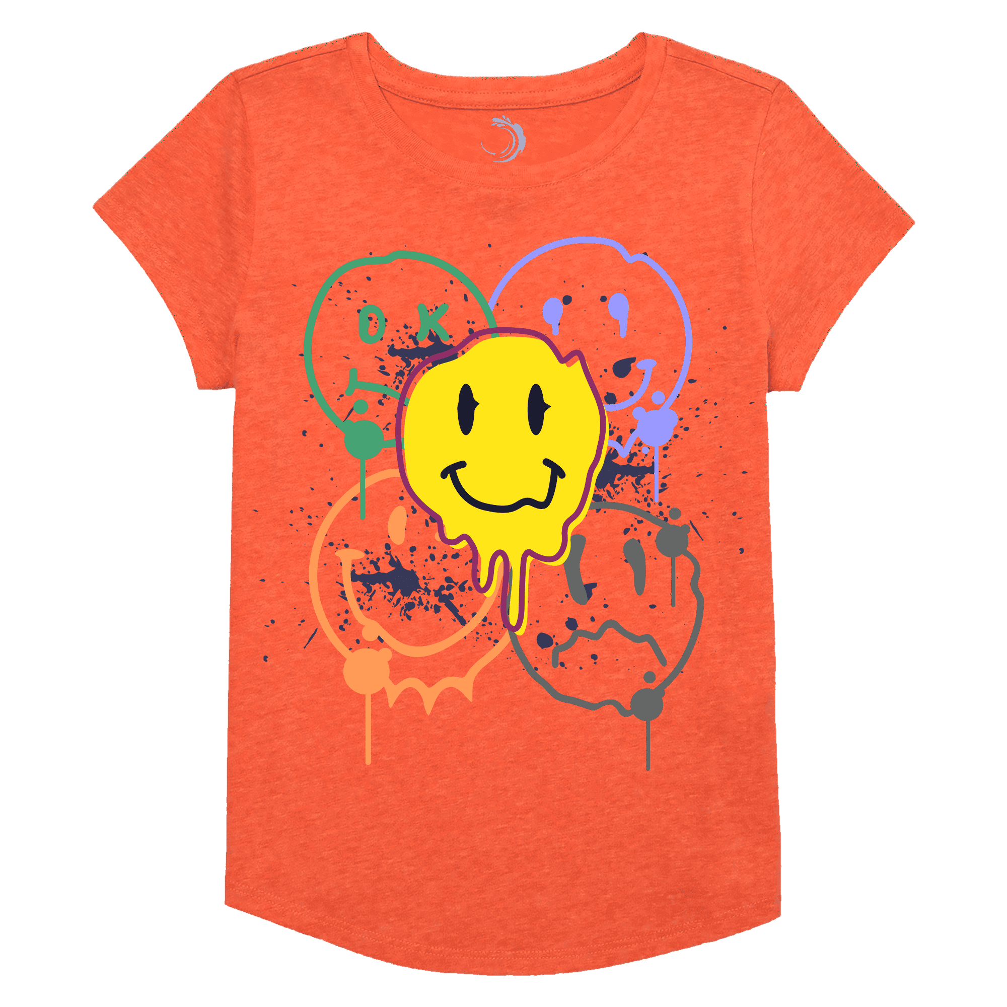 Girls Smiley Face Graphic Tee, Assorted Colors T-Shirt, Cotton/Poly ...