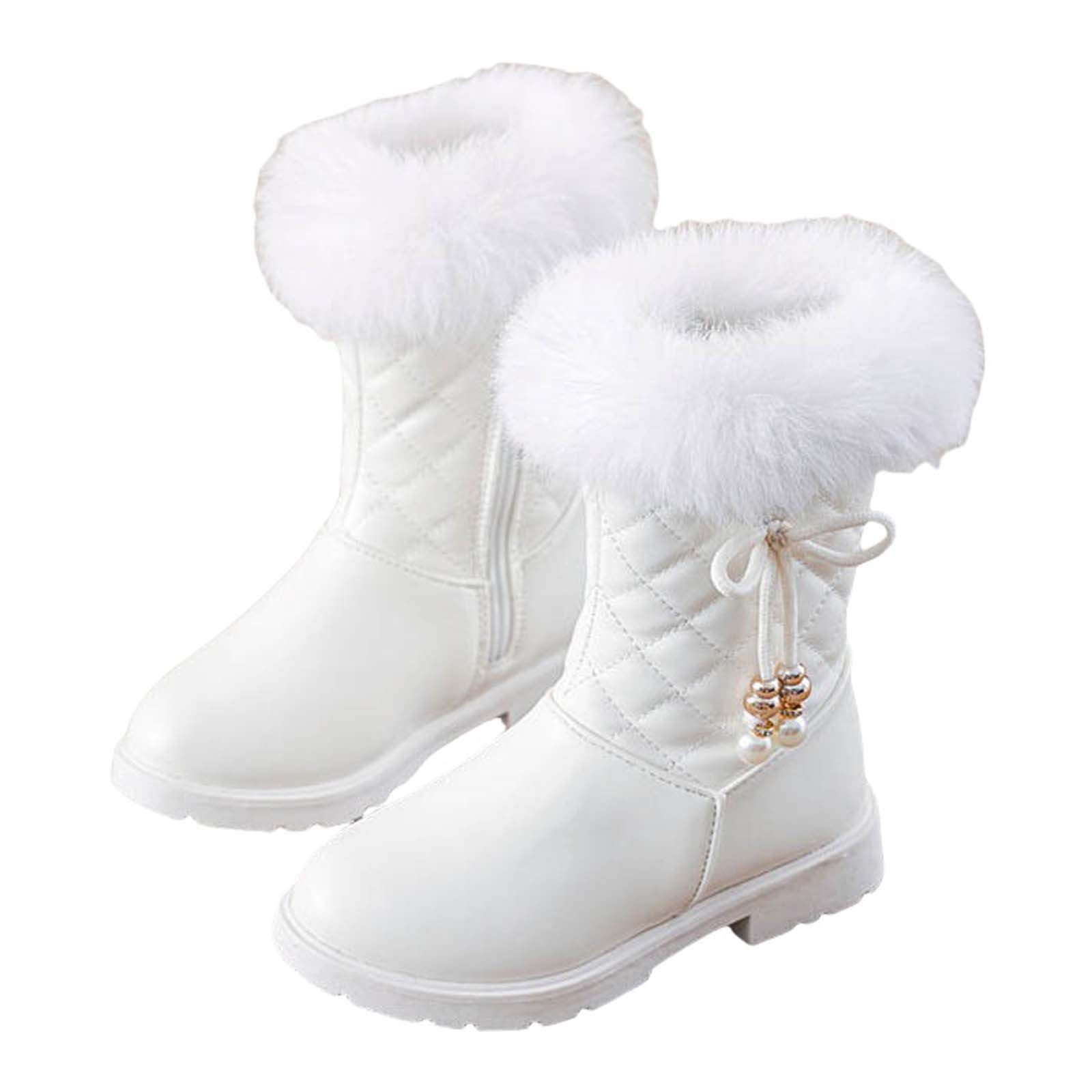 Girls Snow Boots Cotton Lining Warm Winter Non-Slip Shoes with Cute Bow ...