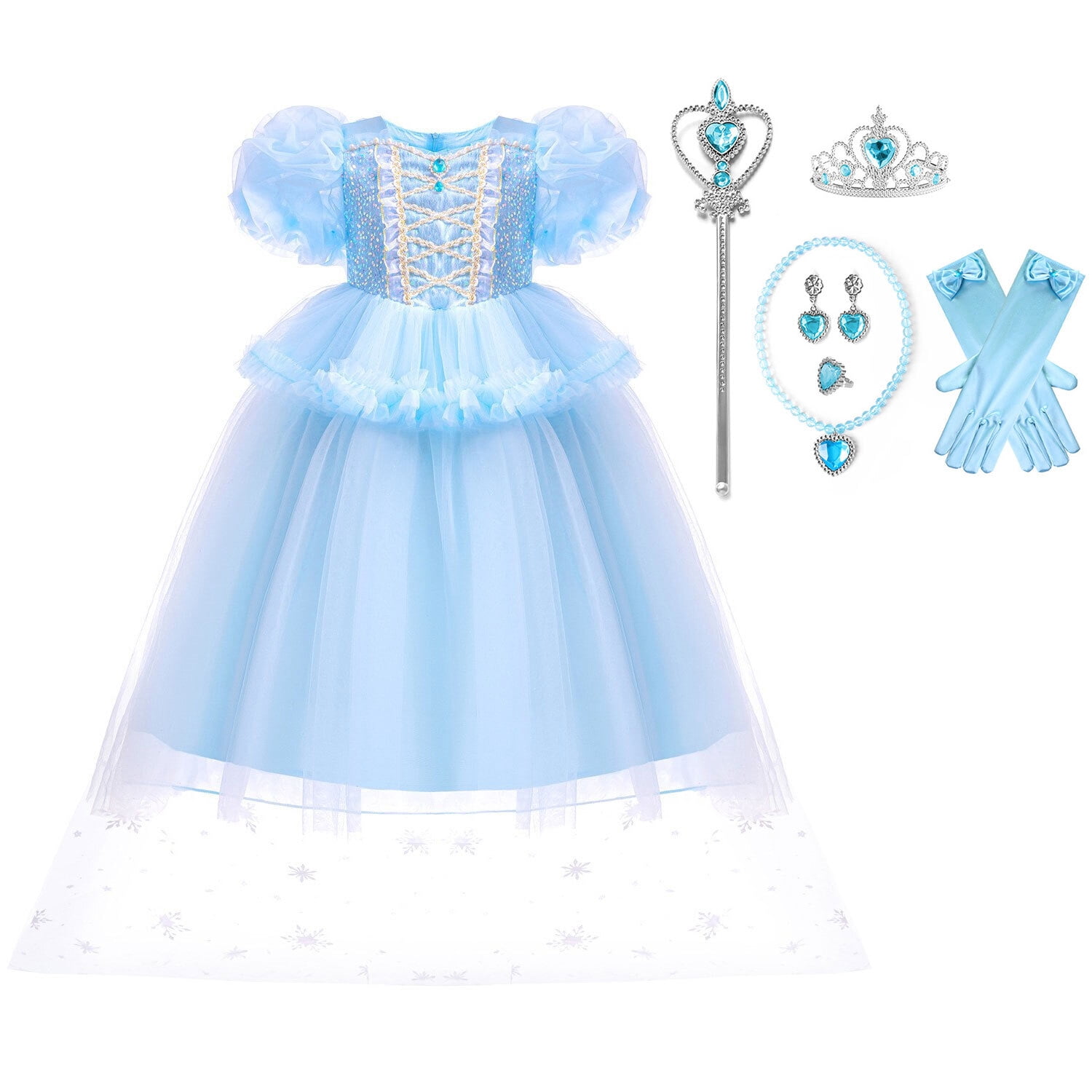 Girls Snow Queen Costume with Accessories Halloween Cosplay Outfit for ...
