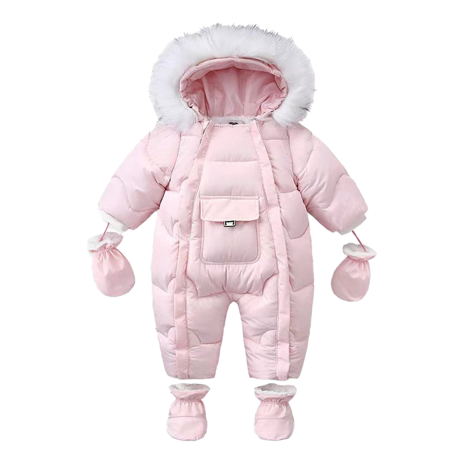 Girls Snow Wear Boys Girls Winter Thicken Coat Hooded Pocket Jacket Snowsuit With Gloves Toddler ...