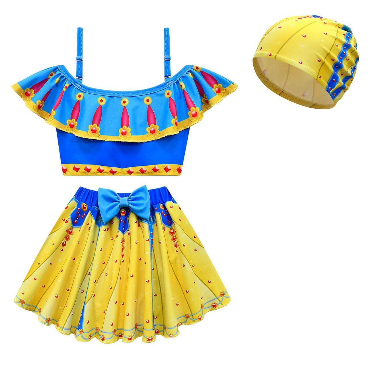 Girls Snow Swimsuit Princess Two-Piece Bathing Suit Tankini w/Swim Cap ...