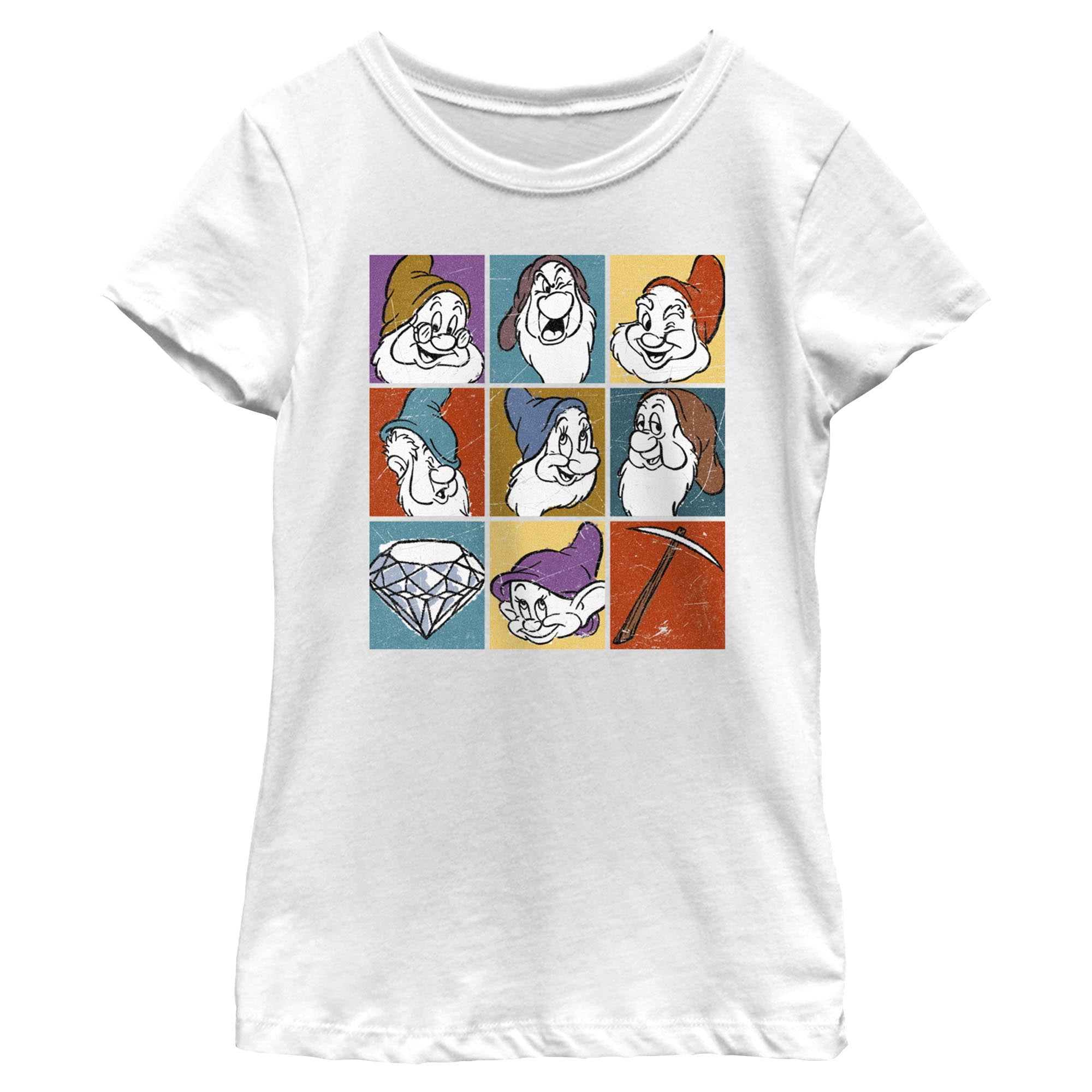 Girls Snow White and the Seven Dwarfs Distressed Dwarf Squares T Shirt ...