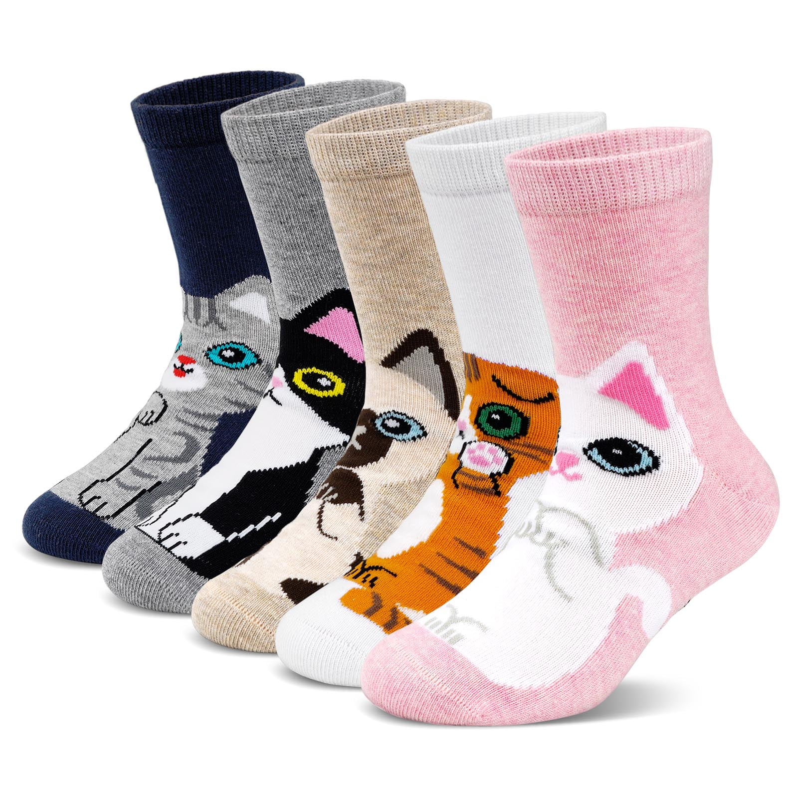 AMITOFO Girls Socks, Winter Warm Cotton Crew Socks, 5 Pairs for 2-12 ...