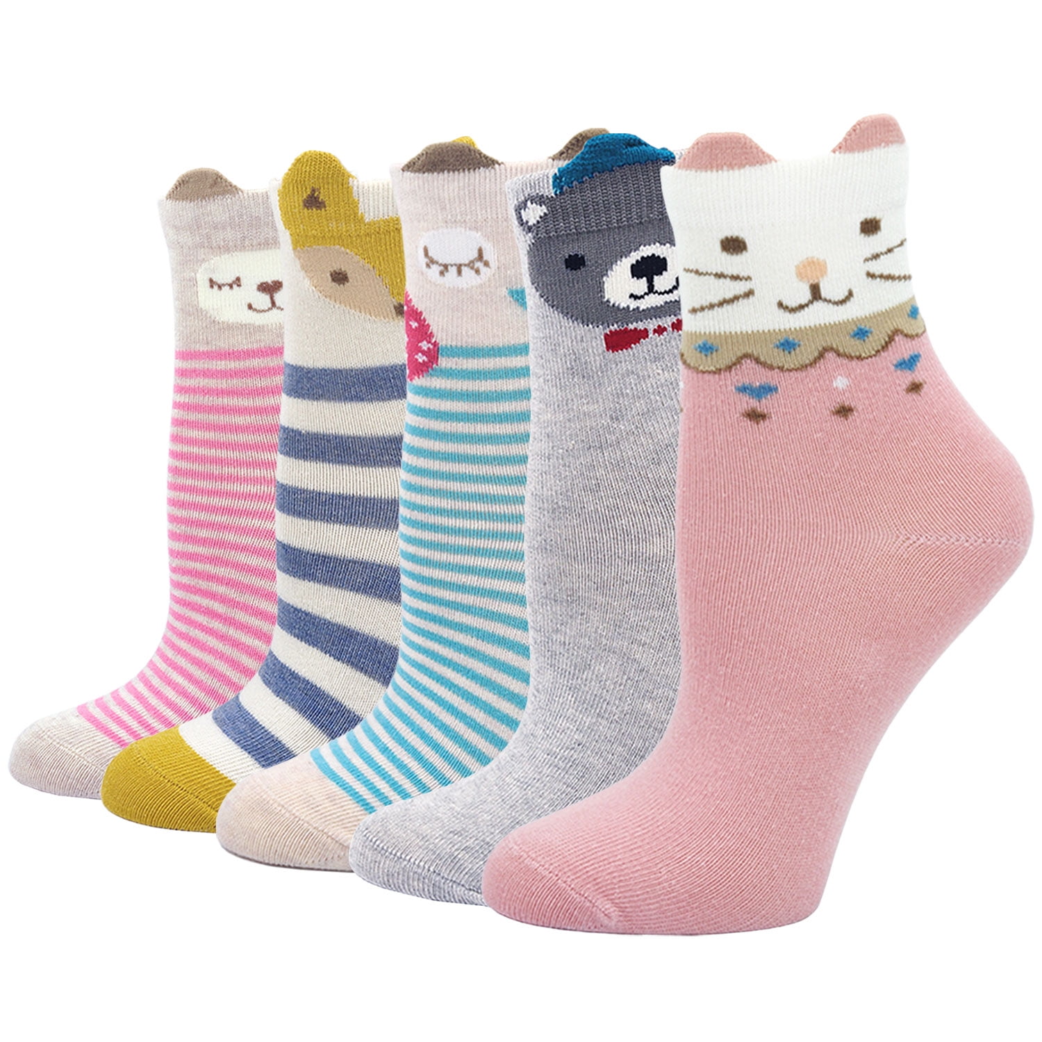 LOFIR Girls Socks, 5 Pack, Cotton Rich, Cute Animal Pattern, Ages 8-11 ...