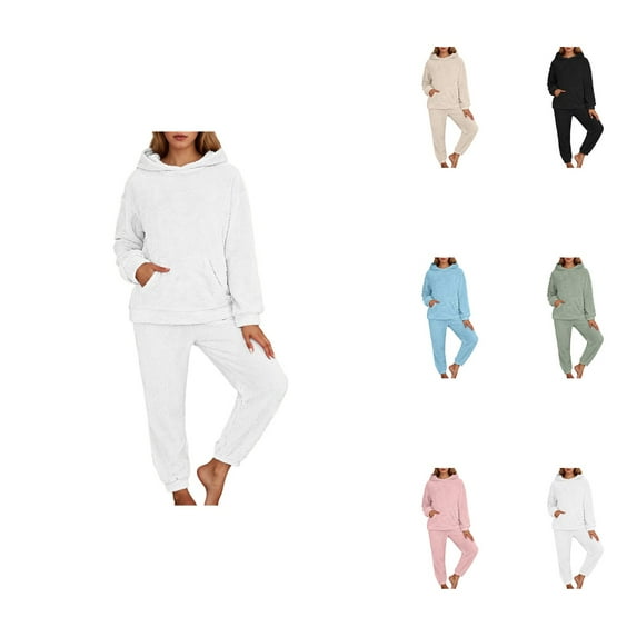 Girls' Soft Fuzzy Fleece Long Sleeve Hoodie Pullover Loungewear Set ...