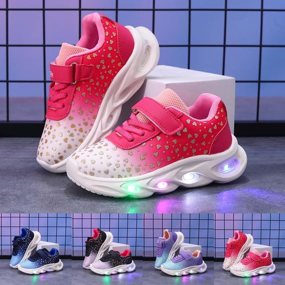 Girls' Soft Sole Sneakers Outdoor Play Heart Print Glow In The Dark ...