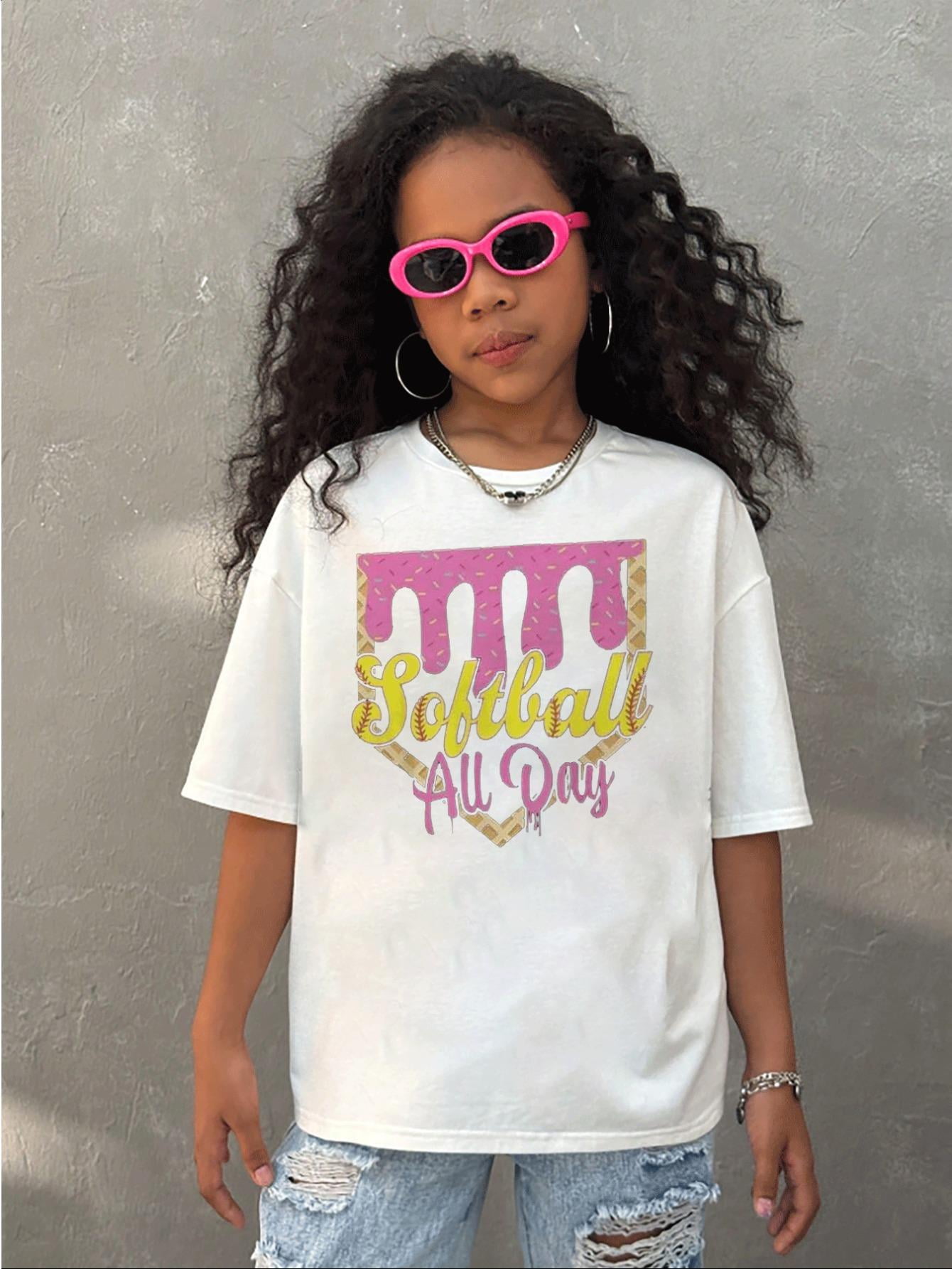 Girls Softball All Print TShirt Cute Waffle Cone Dripping Ice Cream ...