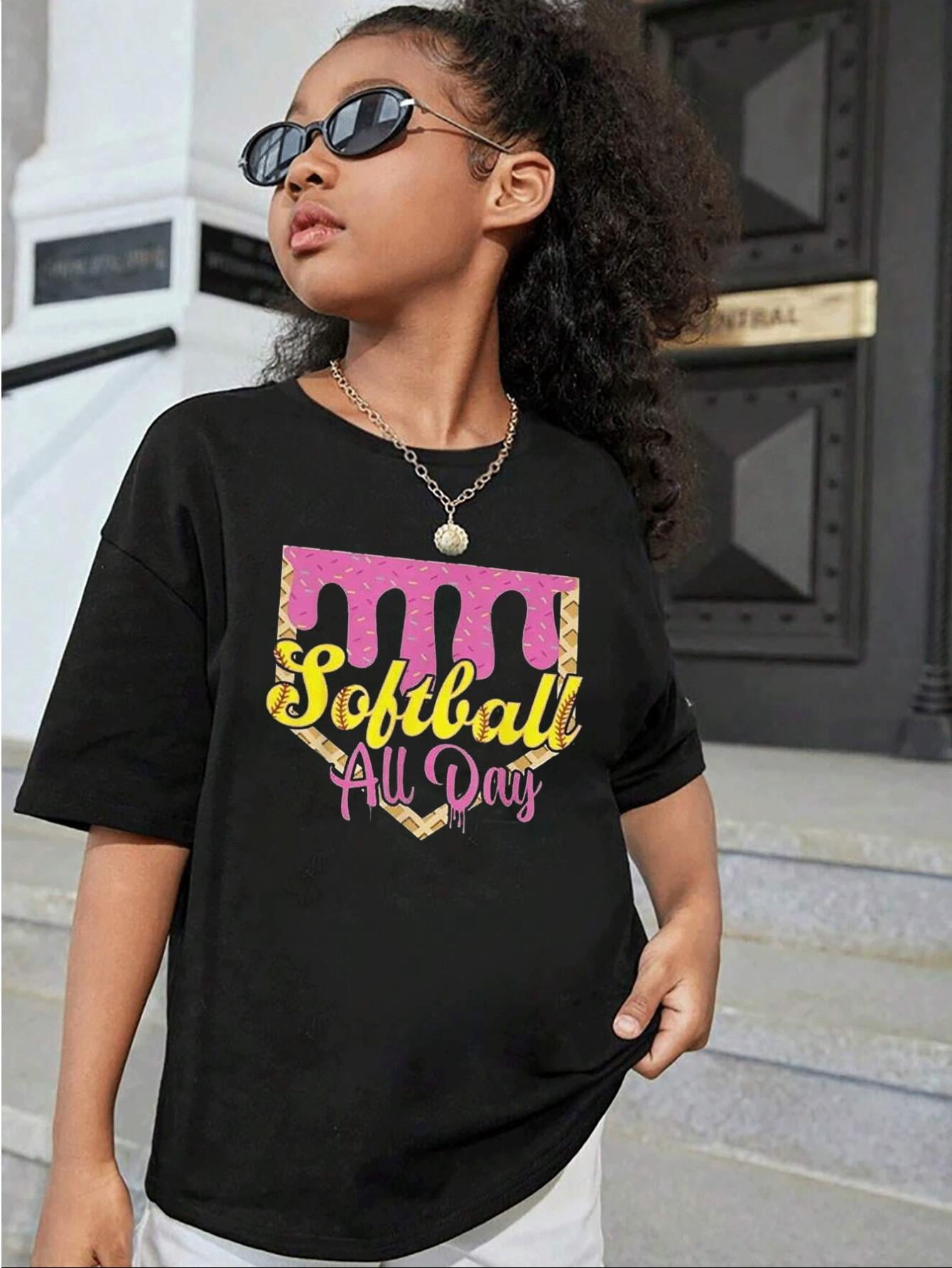 Girls Softball All Print TShirt Cute Waffle Cone Dripping Ice Cream ...