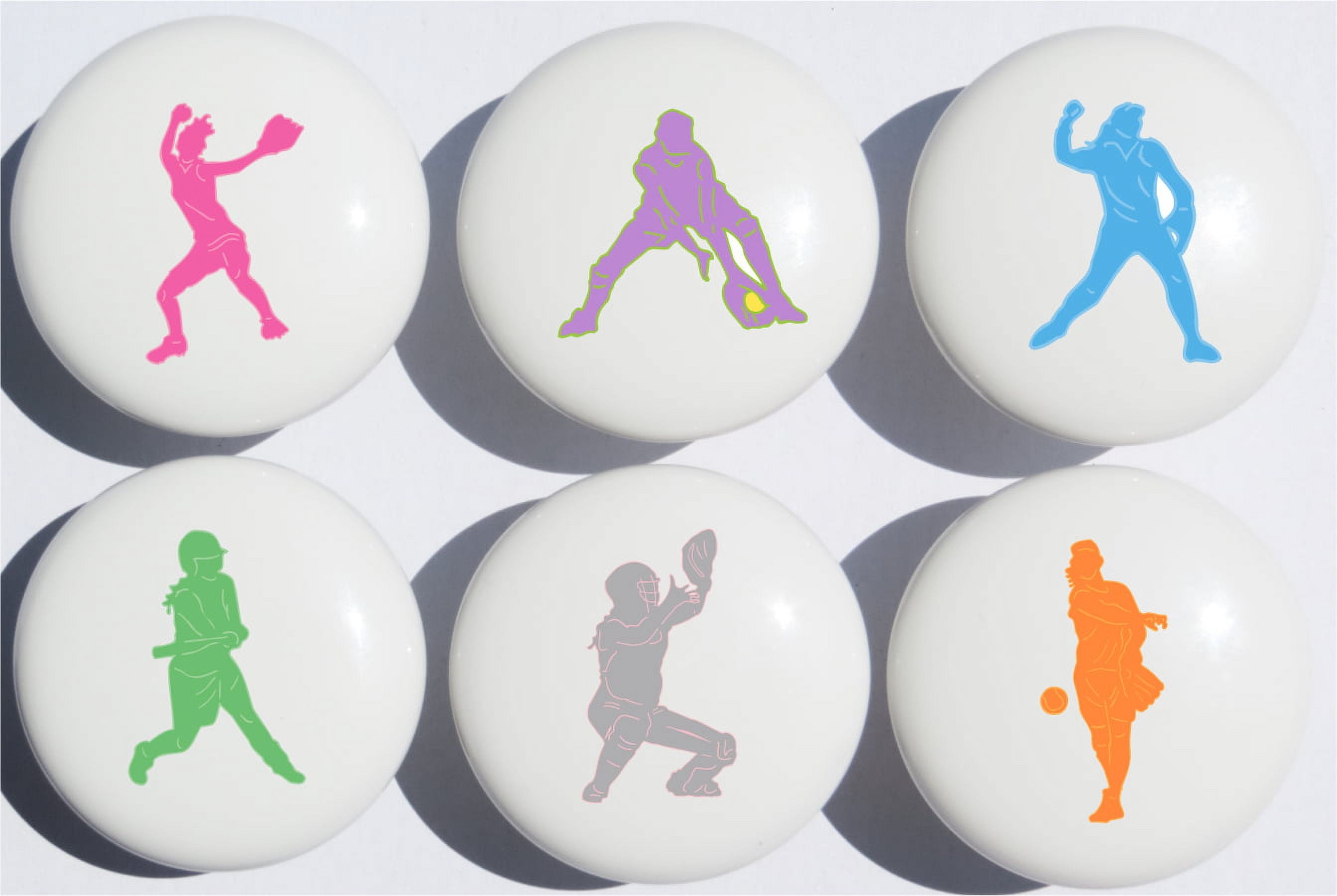 Girls Softball Drawer Pulls Ceramic Gloss Drawer Knobs / Set of 6 ...