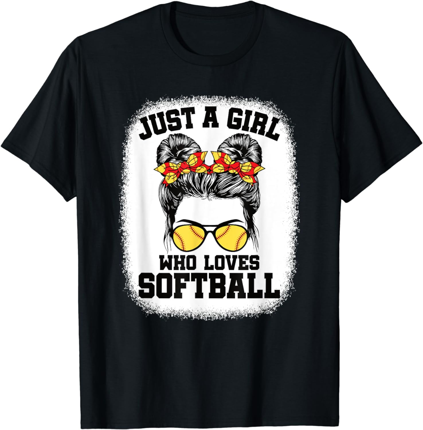 Girls Softball Fan Player Messy Bun Funny Softball Lover T-Shirt ...
