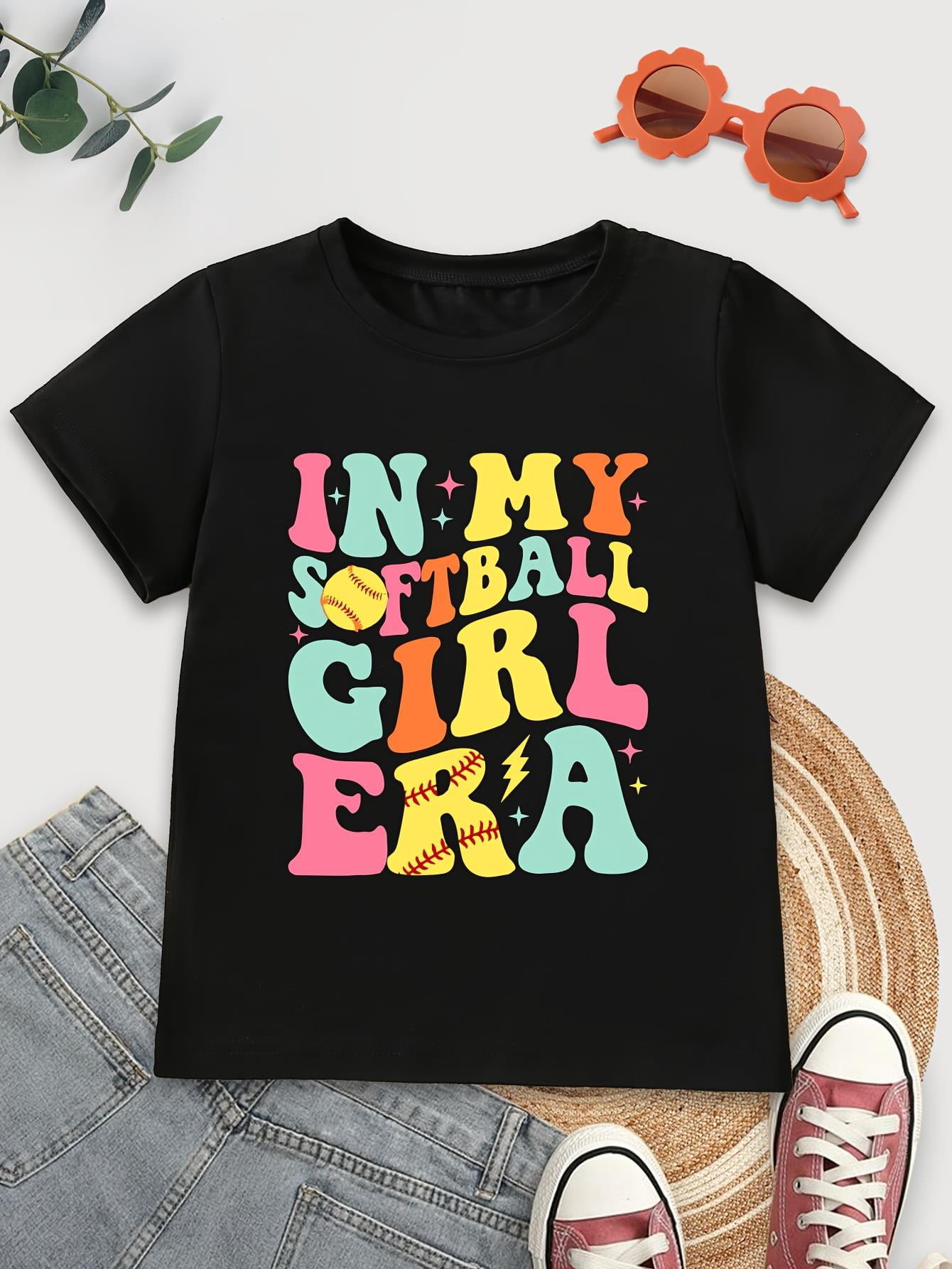 Girls' Softball Graphic T-Shirt - "In My Softball Girl Era" Print ...