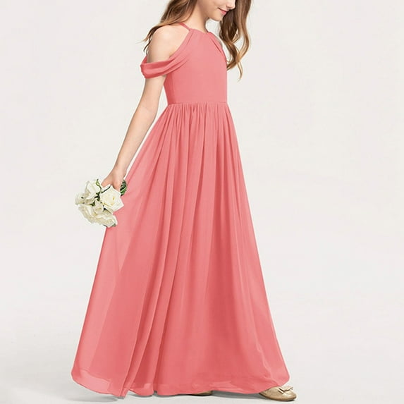 Girls' Solid Color Comfortable Performance Dress Elegant Long Skirt For ...