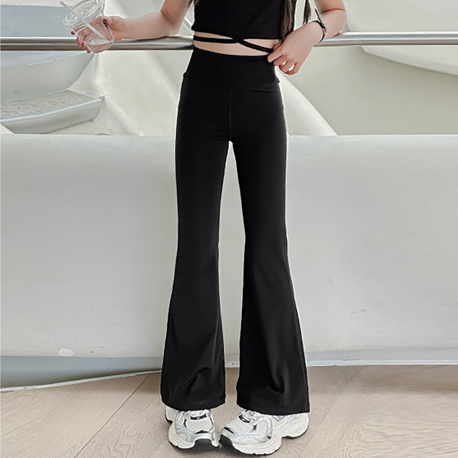 Girls' Solid Color Flared Pants, High Waist Bootcut Bell Bottoms for ...