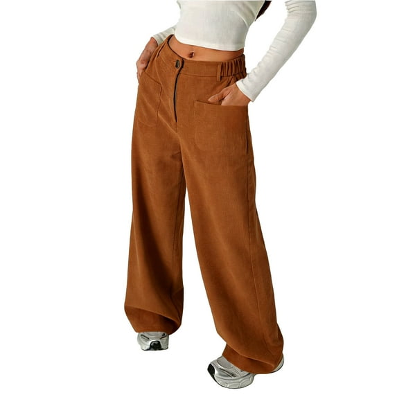Girls Solid Color Wide Leg Corduroy Pants High Waist Button Front ...