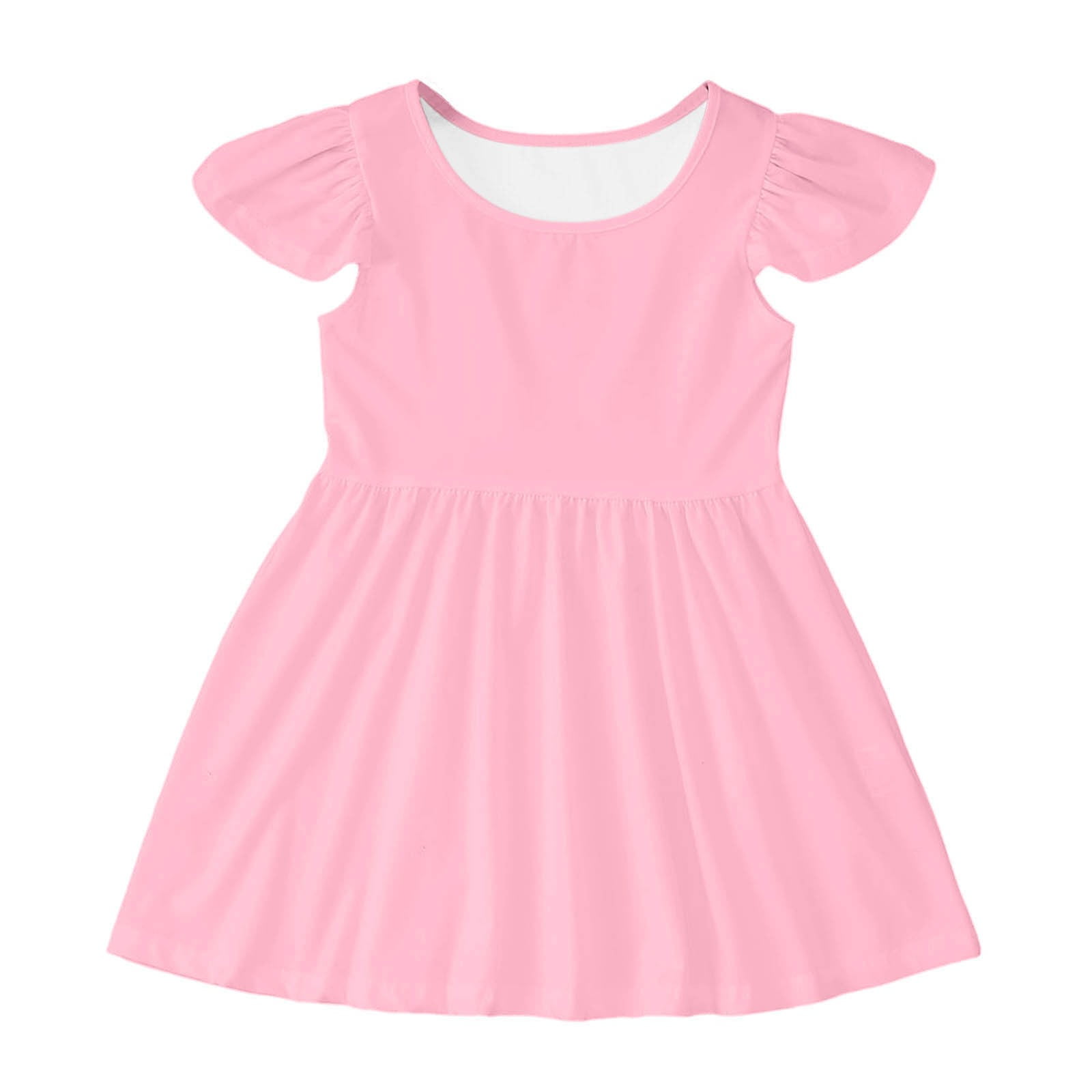 Girls Solid Flutter Sleeve Paneled Dress – Comfortable Casual Daily ...