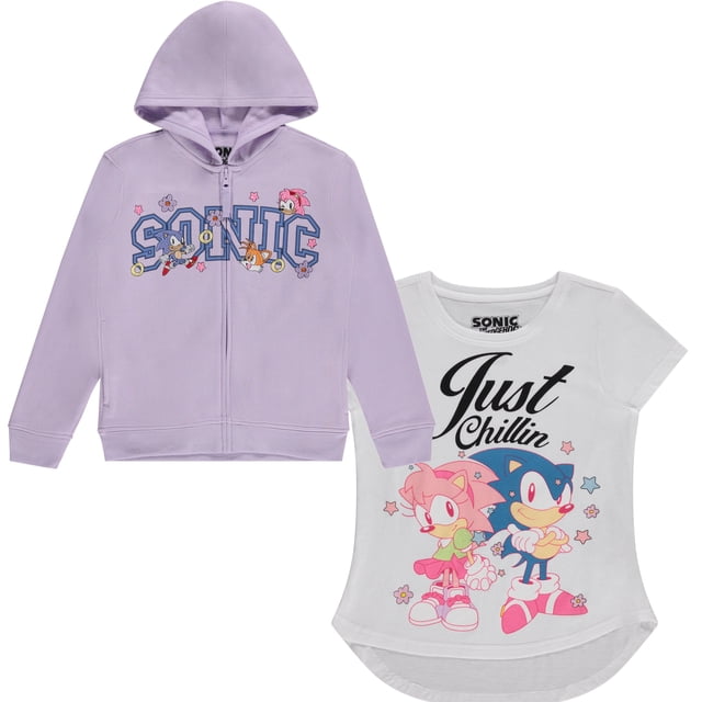 Girls Sonic The Hedgehog Zip Up Hoodie and Short Sleeve T-Shirt ...
