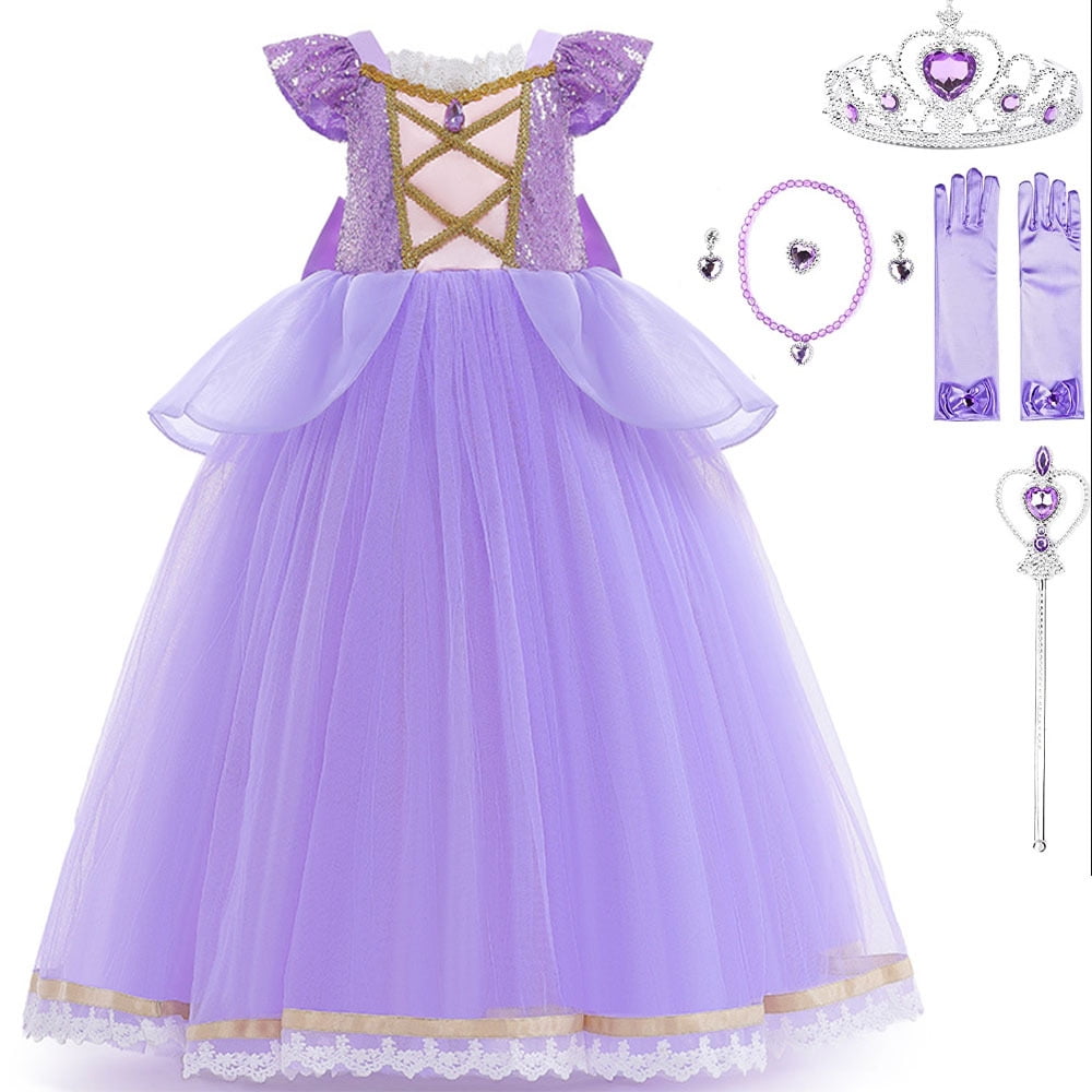 Sophia Princess Costume Dress for Girls, Toddler Kids Rapunzel Sequins ...