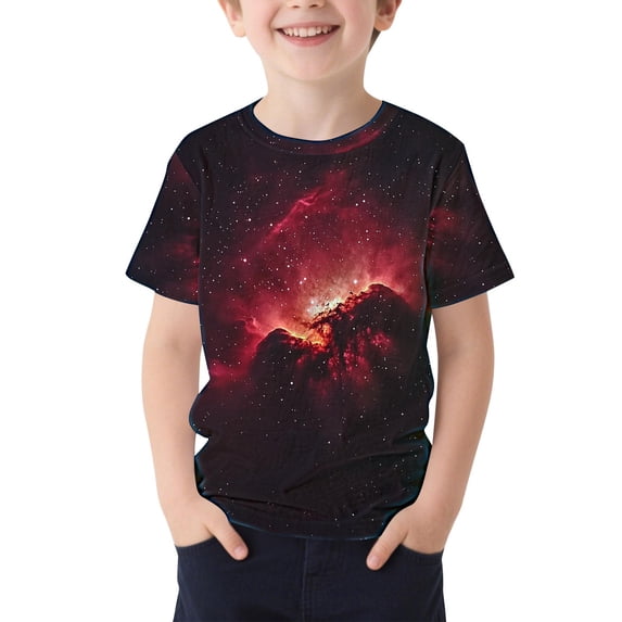 Girls Space T-Shirt Short Sleeve Graphic Tee with All Over Galaxy Print ...