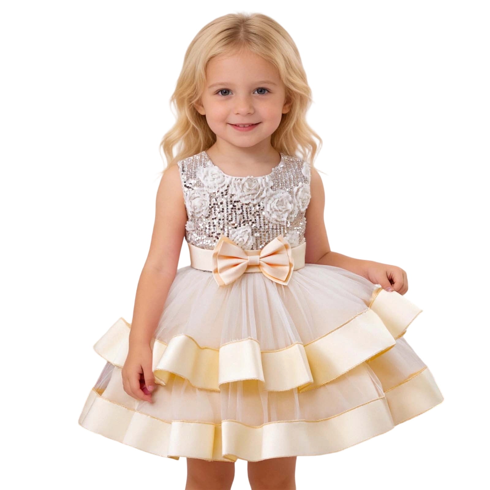 Girls' Sparkly Sequin Mesh Tutu Party Dress with Layered Puffy Skirt ...