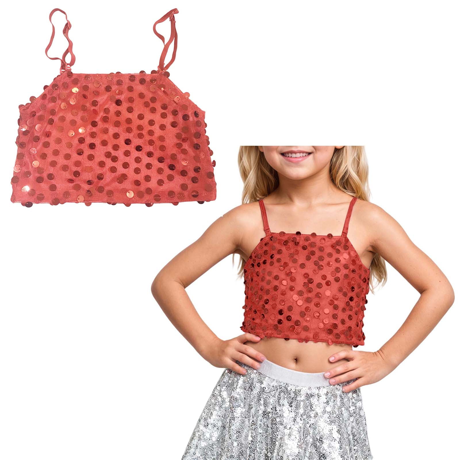 Girls Sparkly Sequin Tank Top Sleeveless Spaghetti Strap Crop Tops for ...