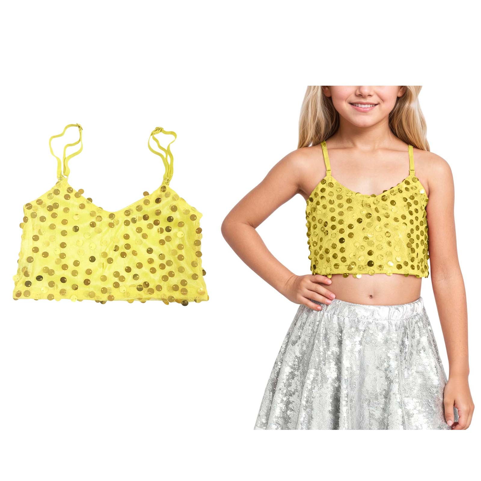 Girls Sparkly Sequin Tank Top Sleeveless Spaghetti Strap Girls Crop Top ...